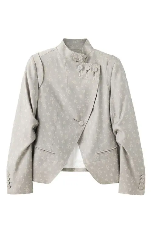Mango Floral Jacquard Asymmetric Jacket - Blue