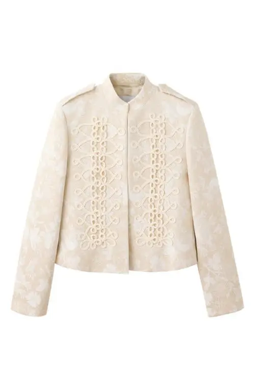 Mango Soutache Detail Floral Jacquard Cotton Blend Jacket - Ecru