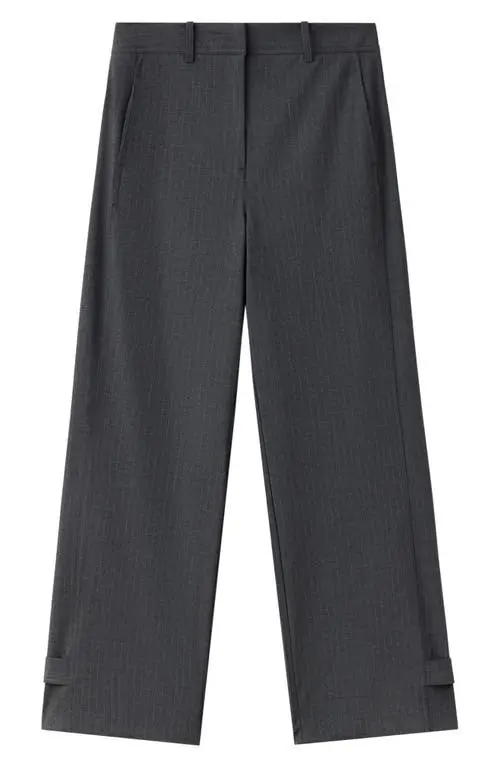 Mango Adjustable Hem Pinstripe Pants - Grey