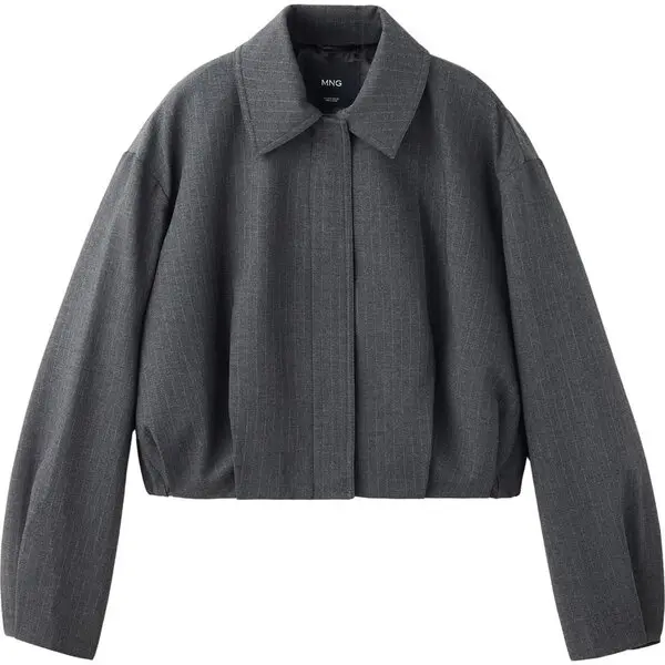 Mango Pinstripe Bomber Jacket - Grey