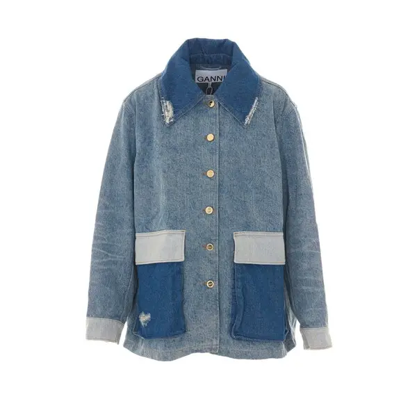 GANNI Patchwork Denim Jacket - Blue
