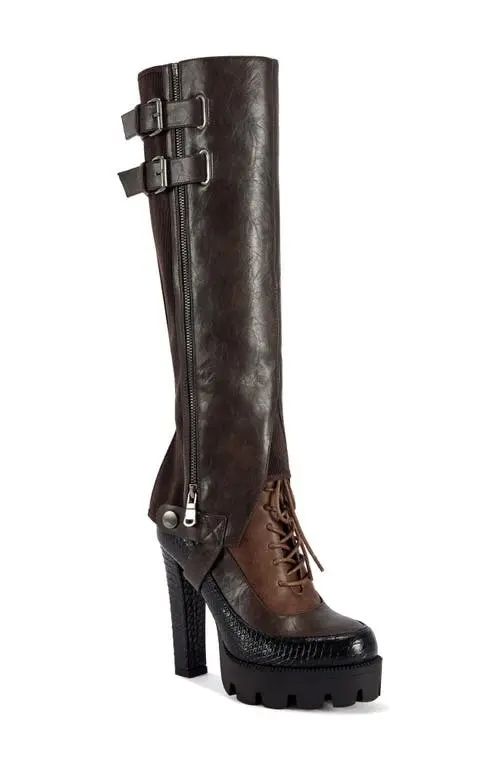 AZALEA WANG Cinder Faux Leather Knee High Boot - Espresso