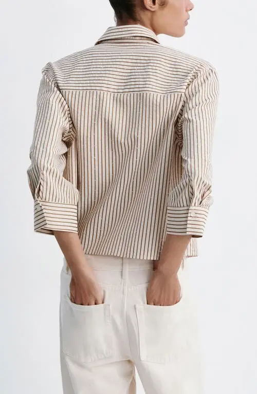 Mango Rhinestone Striped Shirt