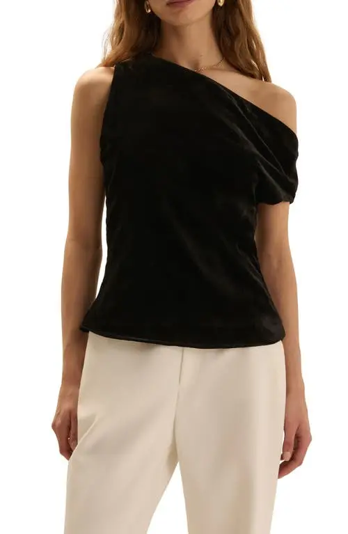 FAVORITE DAUGHTER The Side Note One Shoulder Velvet Top - Black
