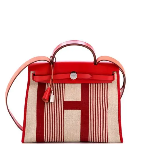 Hermès Herbag Zip H Vibration Toile And Leather 31 - Red