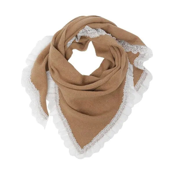 GANNI Wool Lace Triangular Scarf - Brown