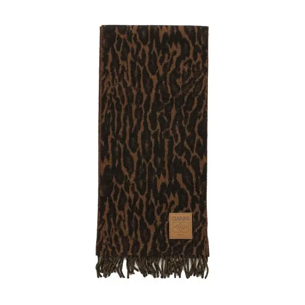 GANNI Leopard Print Logo Scarf