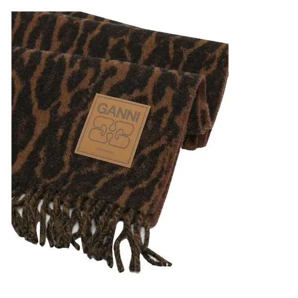GANNI Leopard Print Logo Scarf