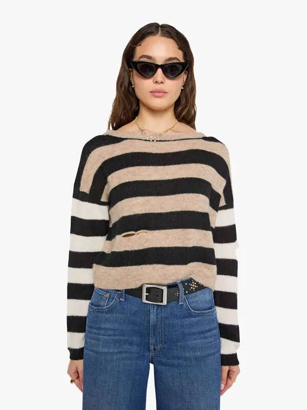 MOTHER The Cold Shoulder Ivory Oatmeal Shirt - Black