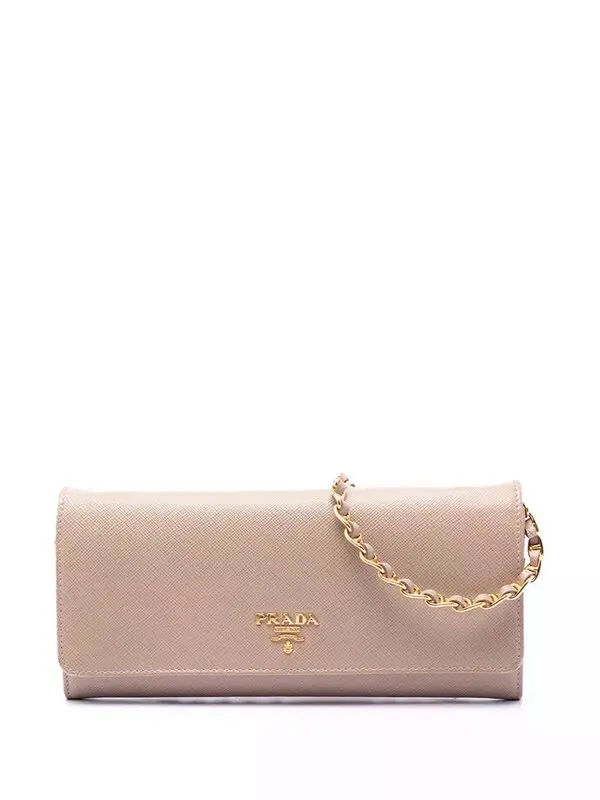 Prada 2024 Saffiano Lux Wallet On Chain Long Wallets - Brown