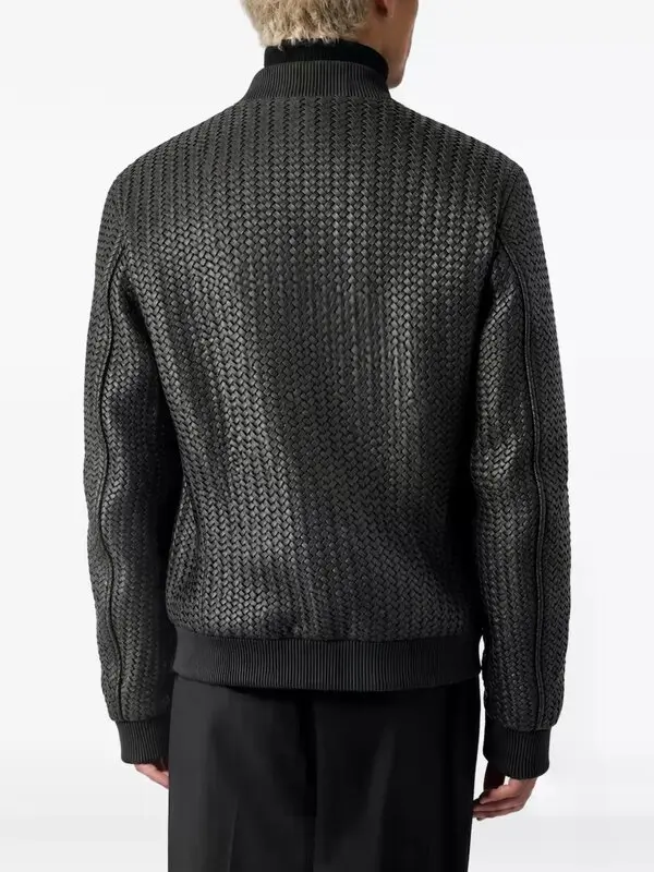Philipp Plein Weaved Leather Bomber Jacket