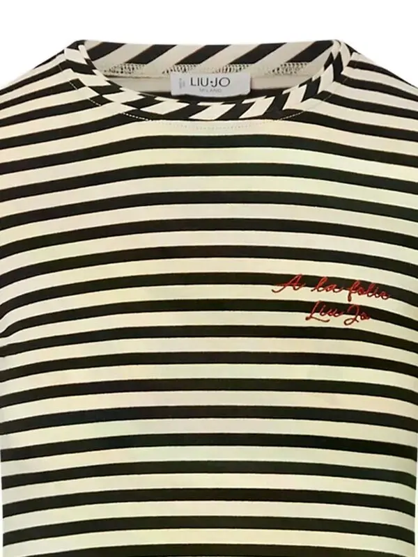 Liu Jo Ttriped T-shirt With Embroidery - Neutrals