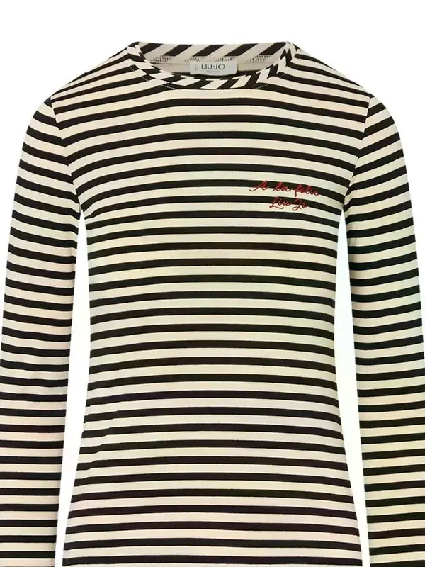 Liu Jo Ttriped T-shirt With Embroidery - Neutrals