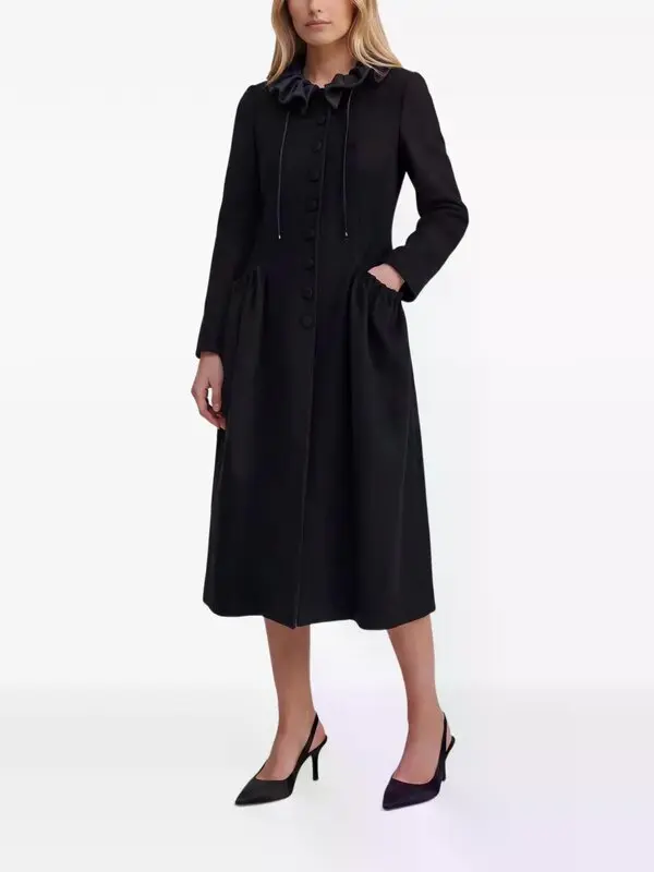 Emporio Armani Ruffle-collar Button-up Coat - Black
