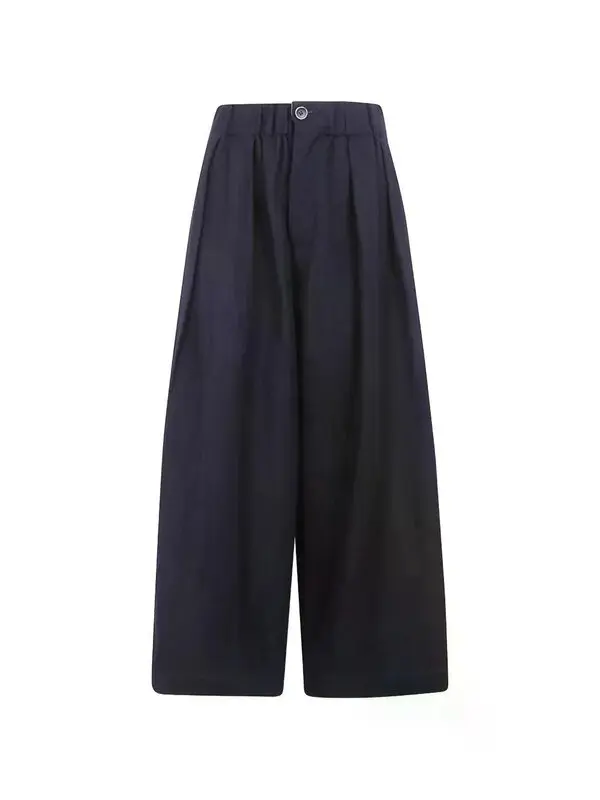 UMA WANG Pleated Linen Palazzo Trousers - Blue