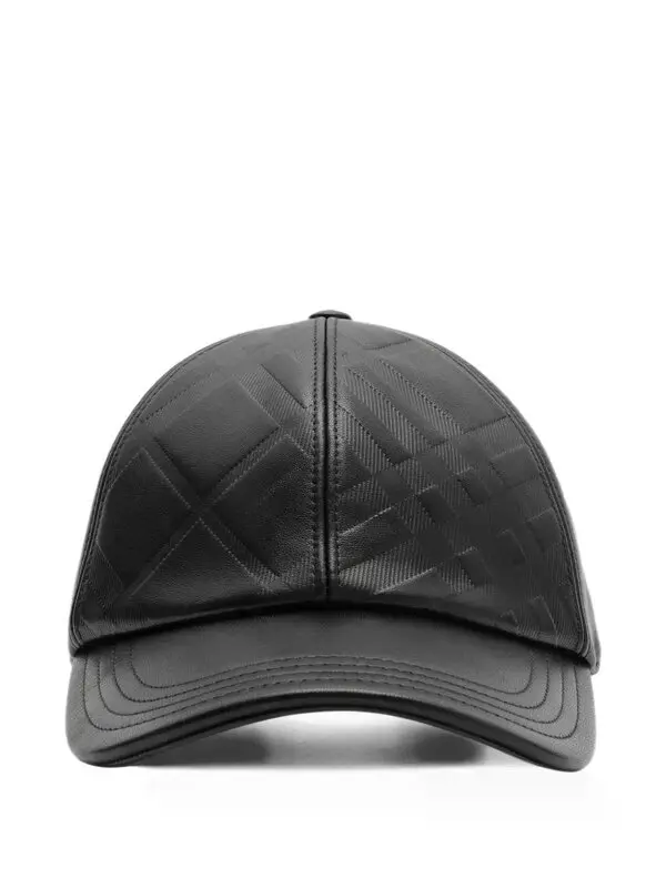 Burberry Embossed Check Leather Baseball Cap - Black