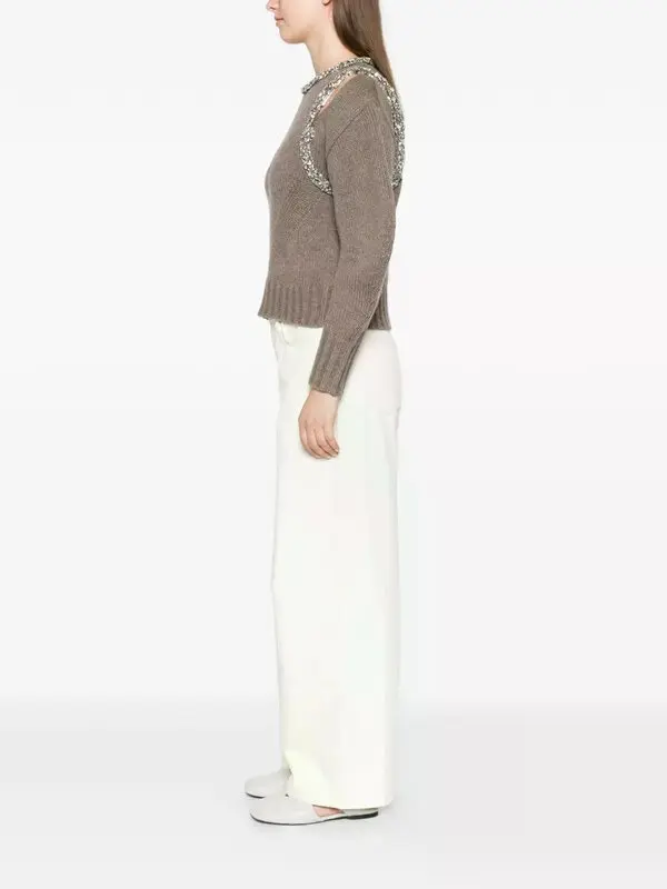 Simkhai Monroe Embellished Cut-out Sweater - Brown