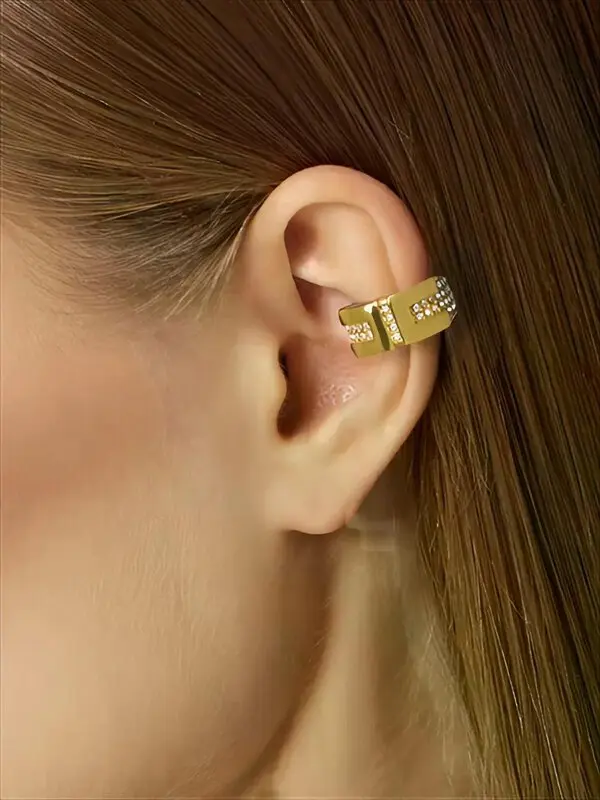 Elisabetta Franchi Earcuff Earring With Rhinestones - Gold