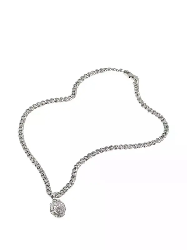 Guess Lion-pendant Curb-chain Necklace - Silver