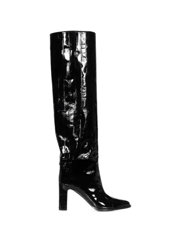 JIMMY CHOO Caly 85 Shiny Eel-embossed Leather Knee-high Boots - Black