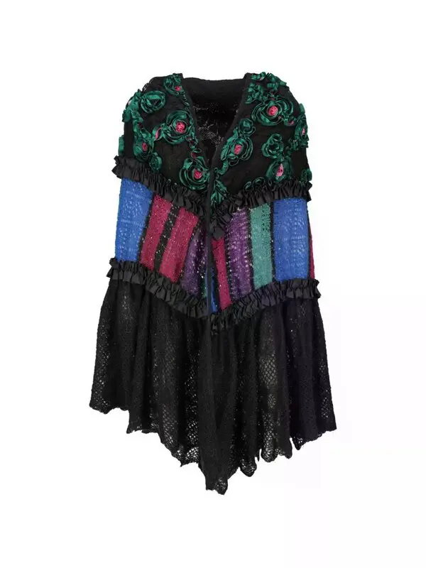 Borbonese Floral-applique Ruffled Shawl - Black