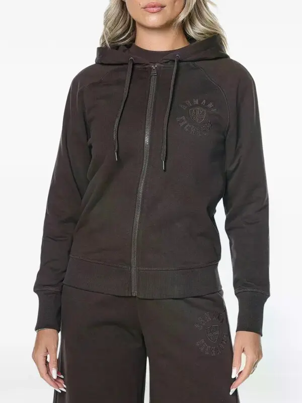 Armani Exchange Logo-embroidered Zip-up Hoodie - Brown