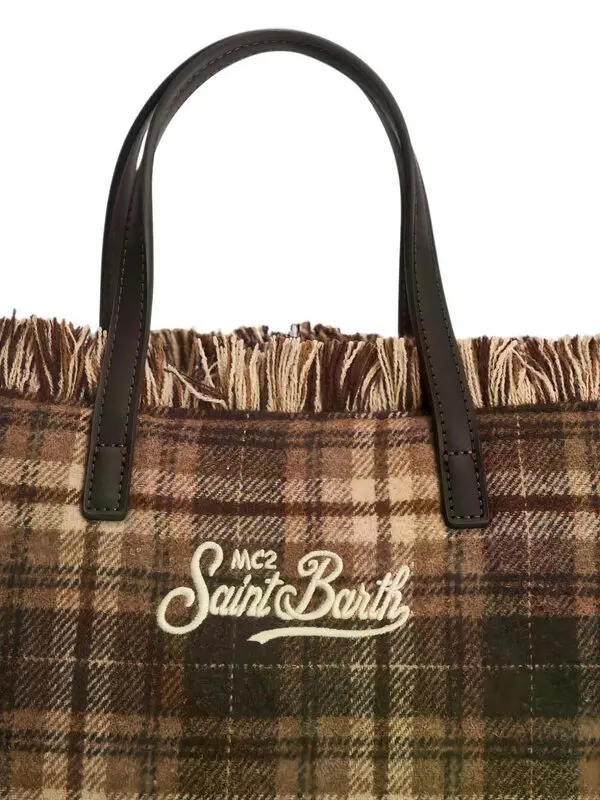 MC2 SAINT BARTH Collete Check-pattern Frayed Tote Bag