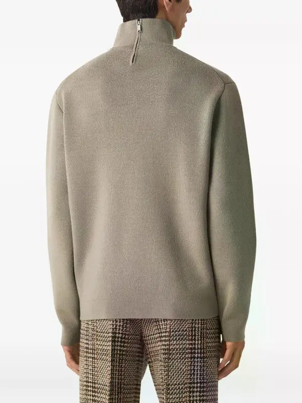 Zegna Taupe Wool And Canapa Yarn Turtleneck
