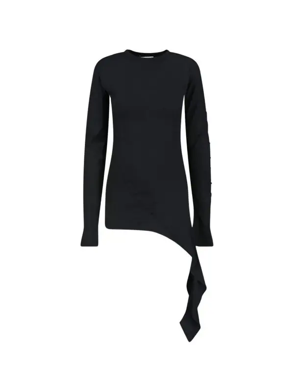 LOW CLASSIC Asymmetric Ruffled T-shirt - Black