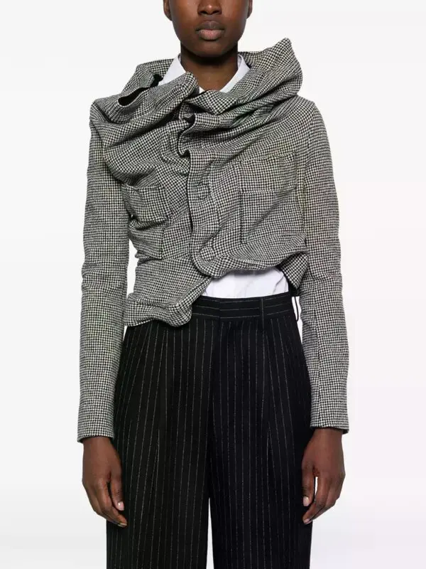 Junya Watanabe Houndstooth-pattern Draped-design Jacket - Black