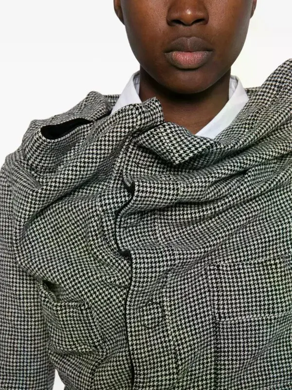 Junya Watanabe Houndstooth-pattern Draped-design Jacket - Black