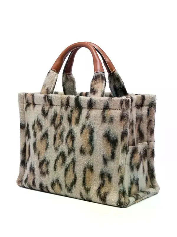 Celine 2023 Small Leopard Print Felt Cuir Triomphe Cabas Thais Satchel