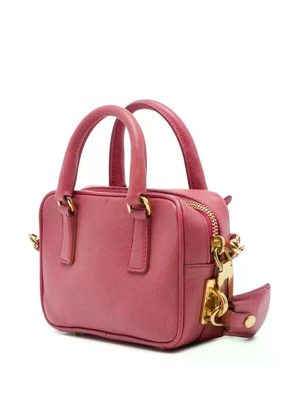 Prada 2000-2013 Mini Saffiano Lux Bauletto Bag Satchel - Pink