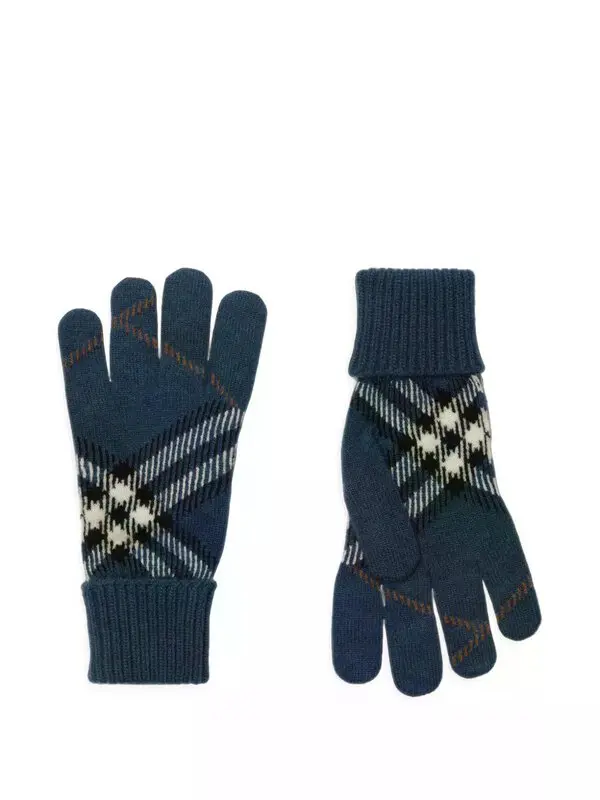 Burberry Check Cashmere Blend Gloves - Blue