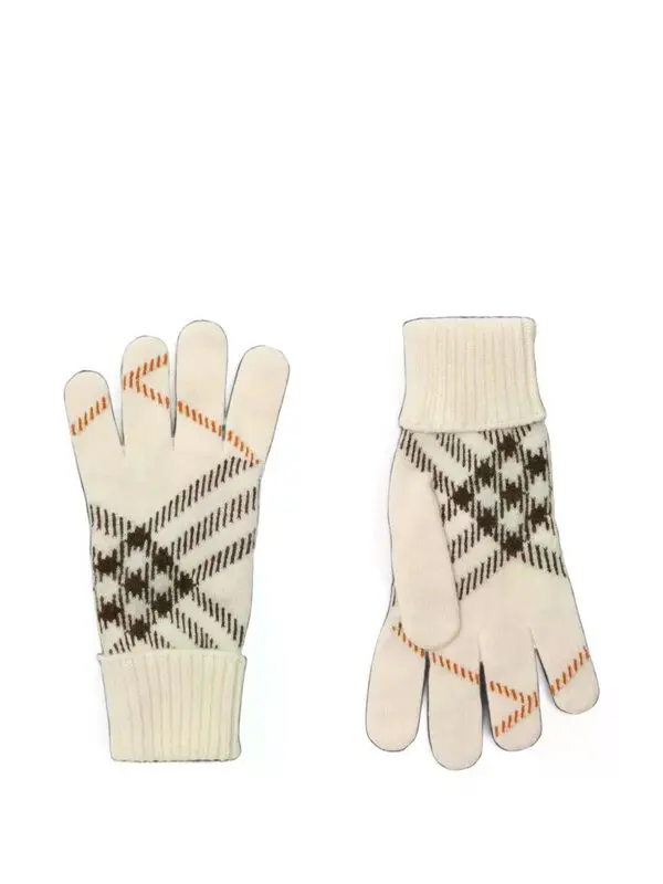 Burberry Check Cashmere Blend Gloves - Neutrals