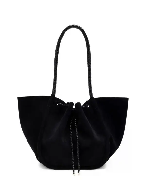 Proenza Schouler Large Ruched Tote In Suede And Braided Calf - Black