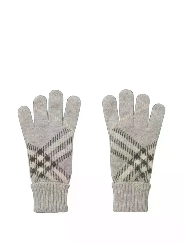 Burberry Check Cashmere Blend Gloves - Grey