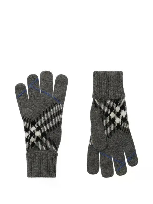 Burberry Check Cashmere Blend Gloves - Grey