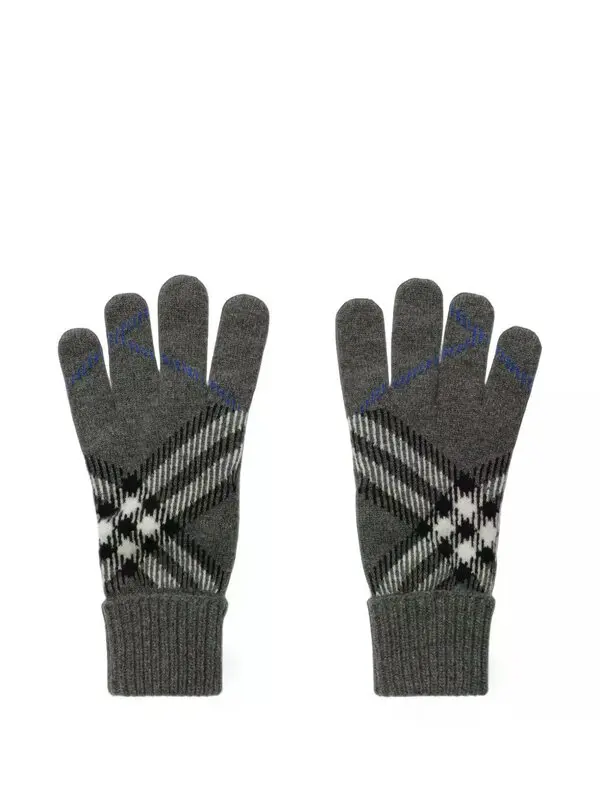 Burberry Check Cashmere Blend Gloves - Grey