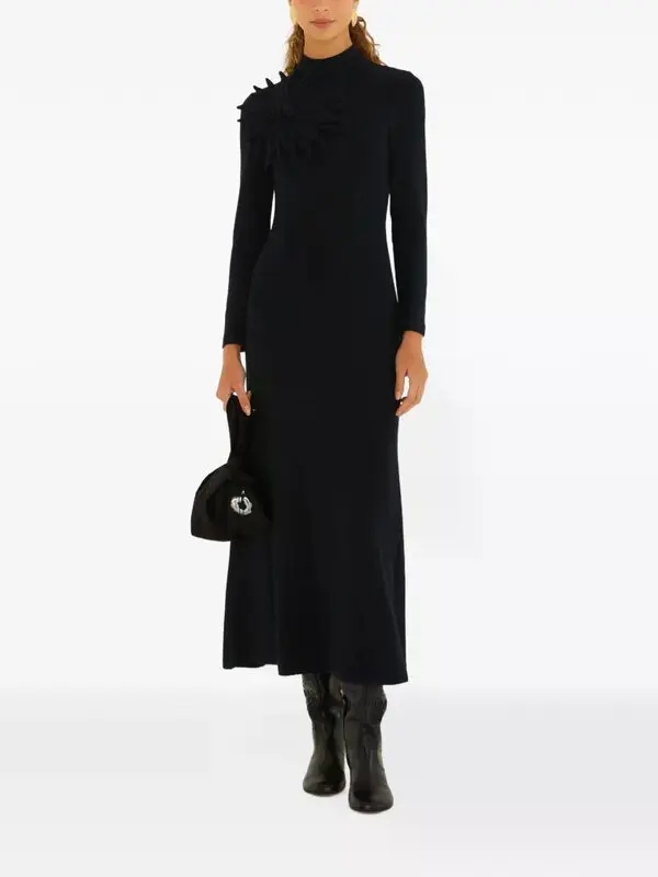 Farm Rio Flower-appliqué Long-sleeve Maxi Dress