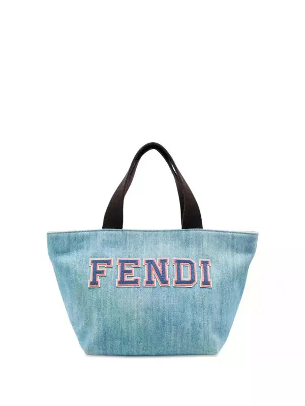 Fendi 2000-2010 Mini Denim Embroidered Logo Tote Bag