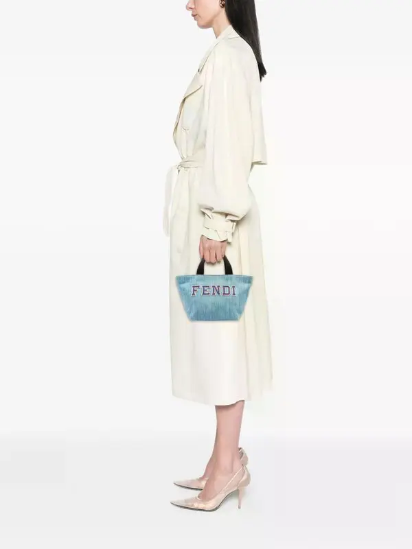 Fendi 2000-2010 Mini Denim Embroidered Logo Tote Bag