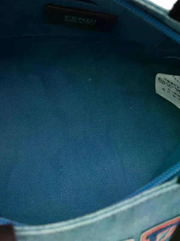 Fendi 2000-2010 Mini Denim Embroidered Logo Tote Bag