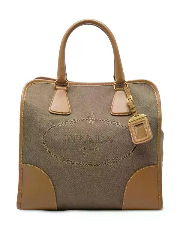 Prada 2010-2026 Saffiano Trimmed Canvas Canapa Logo Satchel