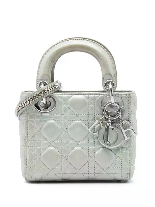 Dior 2016 Mini Iridescent Lambskin Cannage Lady Satchel - Grey