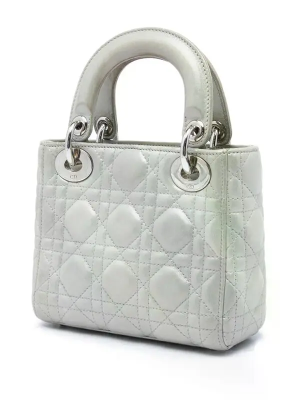 Dior 2016 Mini Iridescent Lambskin Cannage Lady Satchel - Grey