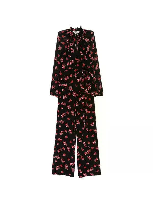 Diane Von Furstenberg Keira Floral-print Tied-waist Jumpsuit - Black