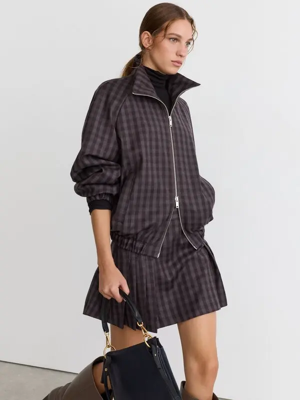 REISS Carla Wool Gingham-check Bomber Jacket - Grape Check