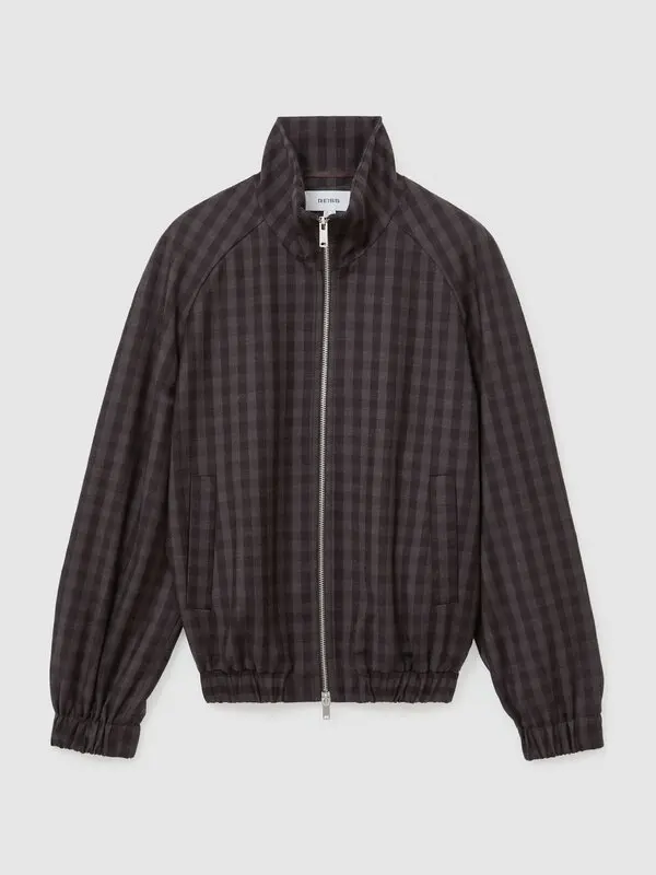 REISS Carla Wool Gingham-check Bomber Jacket