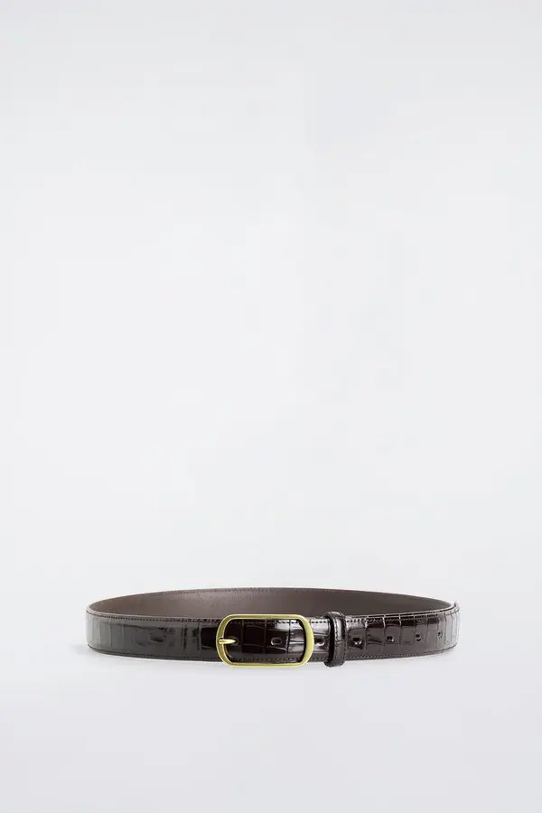 Cos Curved-buckle Croc-effect Leather Belt - Brown